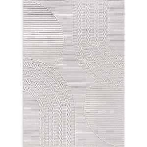 CAMILSON Micro Loop Rug 5x7 Modern Luxury Geometric Arch Area Rugs Soft High and Low Pile Stain Resistant Easy-Cleaning Non-Shedding for Living Room Office Indoor Carpet (5 x 7 / White)