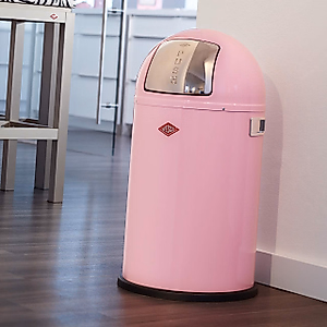 Wesco Pushboy Junior - German Designed - Push Door Trash Can, Powder Coated Steel, 5.8-Gallon / 22L, Silver