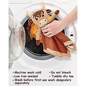 Brown Highland Cow Lovey Baby Boy Blanket Animal Security Blanket Neutral Baby Snuggly Scotland Herd Animal Face Soft Bedding Plush Kids Grandchild's Lovey Nursery Décor Gift Ideas for Son