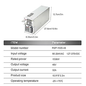 TorqCali RSP-1500-48 48V 1500W Single Output Power Supply with PFC Function, Constant Voltage, IP67 Protection, for Industrial Automation, Telecommunications, and Renewable Energy Systems