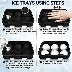 Ice Cube Tray, Silicone Large Ice Cube Molds for Freezer with Lid (4 Pcs), 6 Ball Ice Tray, 4 Diamond & 6-Ice Trays, Reusable Ice Mold for Whiskey ，Drinks，Juices and Cocktails. (Black)