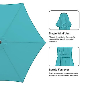 COBANA 9’ Patio Umbrella, Outdoor Table Market Umbrella with Push Button Tilt and Crank, 6 Steel Ribs, Blue