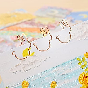 IUAQDP 50 Pieces Rabbit Shape Paper Clip, Cute Metal Bunny Shape Bookmark Clamp, Decorative Animal Shape Page Marker for Document Invitation Card Planner Organization School Office Party, Rose Gold