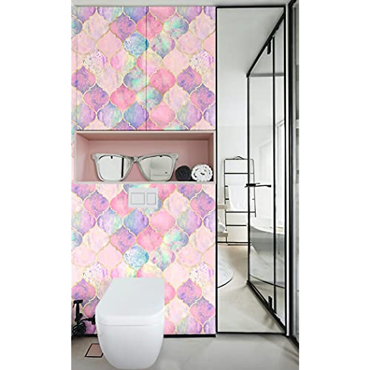 Blooming Wall DPY40 Peel and Stick Pink Multicolor Trellis Wallpaper Self-Adhesive Removable Wallpaper Wall Mural Wall Decor