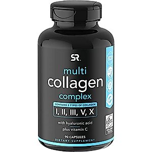 Sports Research Multi Collagen Pills (Type I, II, III, V, X) Hydrolyzed Collagen Peptides with Hyaluronic Acid + Vitamin C | Non-GMO Verified & Gluten Free - 90 Capsules