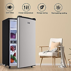 WANAI Mini Refrigerator 3.2 Cu.Ft Single Door Fridge With Freezer with 5 TEMP Modes Adjustable Control for Home Kitchen Apartment Dorm Office, Silver