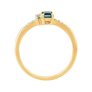 Welry London & Swiss Blue Topaz Ring with Diamond Accents in 10K Yellow Gold, Size 7