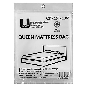 uBoxes Queen Mattress Clear Plastic Poly Covers, 61 x 15 x 104 inch, Heavy Duty 2 mil, 1 Pack