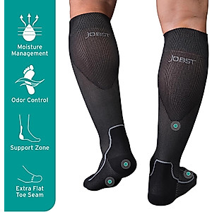 JOBST Unisex Sport Knee High 15-20 mmHg Compression Socks, 1pcs, Black/Cool Black, Medium