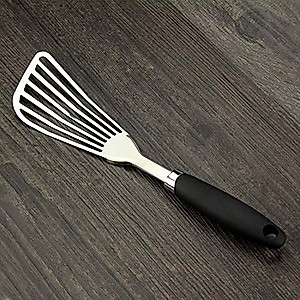 304 Stainless Steel Fish Spatula, Non-Slip Ergonomic Handle Slotted Spatula, Black