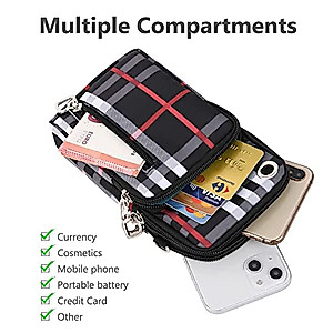 Small Crossbody Wallet Phone Bag, Nylon Cell Phone Purse, Travel Crossbody Bag Cell Phone Shoulder Bag Arm Bag Mini Wallet Purse, with Headphone Port (Black Plaid)