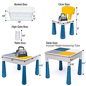 arscniek Toddlers Activity Table 7 in 1 Kids Activity Table and Chair Set with 152Pcs Large Marble Run Building Blocks, Sand/Water Table, Kids Learning Play Table Toys for Girls Boys Toddler Age 3-7