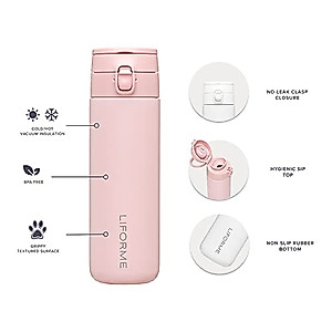 LIFORME Portable Water Bottle, Leakproof Screw Top, Lightweight, Eco-friendly, Hot/Cold Vacuum Insulation, Sweat-Free Double-Walled Design, BPA-Free, Grippy Textured Surface, 13OZ - White
