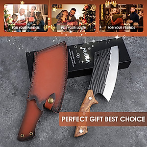 Huusk Kiritsuke Chef Knife Professional 9" Bundle with Heavy Duty Butcher Knife with Sheath for Home, Camping, BBQ