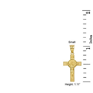 Saint Collection Solid 14k Yellow Gold St. Benedict Crucifix Cross Charm Pendant (1.10")