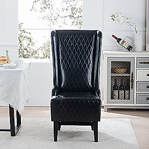 Yoluckea High Back Dining Chair, Retro Wing Back King Throne Chair Head Chairs for Dining Table, PU Leather Upholstered Accent Side Chair for Living Room Dining Room Bedroom, Black