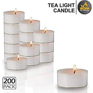 Ner Mitzvah Tea Light Candles - 200 Bulk Pack - White Unscented Tealight Candles in Clear Cup - Long Burning - 4.5 Hour