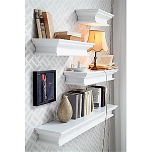 Beaumont Lane Modern Wood Extra Long Floating Wall Shelf in Pure White, Assembled