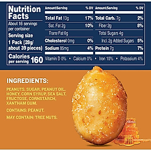 PLANTERS Honey Roasted Peanuts, Sweet and Salty Snacks, Plant-Based Protein, 16 oz Jar