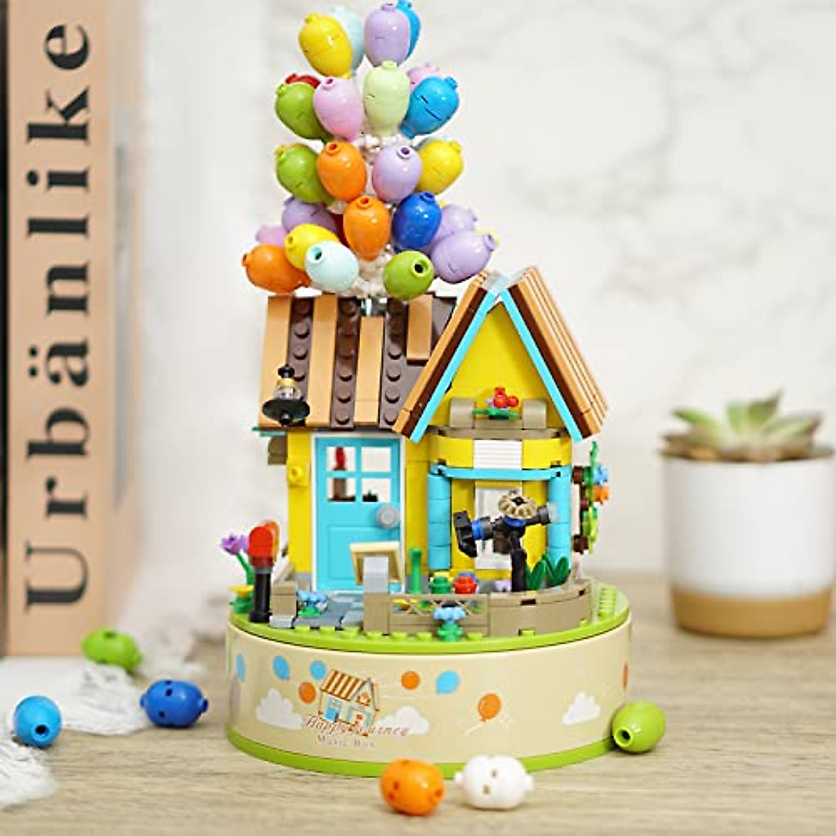 QLT Balloon Up House Music Box Building Block for Adults Girls Age 8-14 Yrs (528 PCS) Compatible with Lego Disney, Girls Toys for Valentine and Birthday Gifts