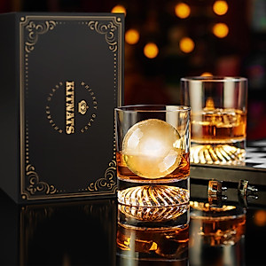 KITNATS Hand Blown Crystal Old Fashioned Whiskey Glasses Rocks Glasses Drinking Cocktail Bourbon Scotch Rum Vodka Liquor 12 OZ - set of 2 Gifts for Men
