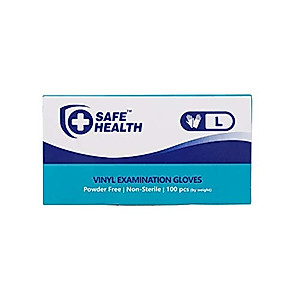 Safe Health Clear Vinyl Exam Gloves,S M L XL,100-Count 3 Mil Medical-Disposable Powder-Free Latex-Free Nursing-Office-Law Enforcement,Clear Large (L) Box of 100,FIY1043G