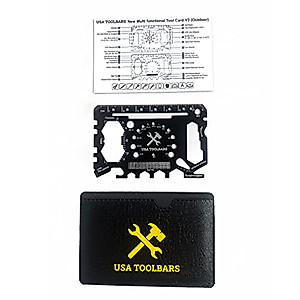 USA Toolbars Wallet Multitool Card – 46 in 1 Innovative Gift Stainless Steel Business Credit Card – Black – Multi-Tool (Screwdrivers, Can Opener, Butterfly Wrench, Phone Stand & More)