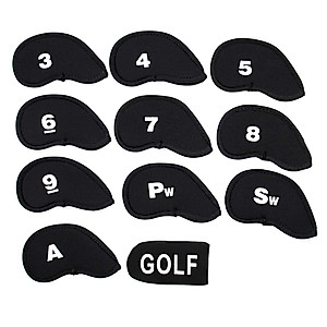 AUEAR, 11 Pack Golf Head Covers Black Neoprene Iron Putter Headcovers Set Fit All Brands