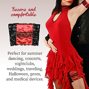 Stashbandz Thigh Bag Garter Purse, French Lace Wallet and Flask Holder, Stays Put Silicone Grip, 2 Ample Secured Pockets, Holds Any Size Phone, Money, Passport, & More