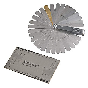 TIMESETL 2Pack Stainless Steel Feeler Gauge Dual Marked Metric and Imperial Gap Measuring Tool 32 Blades + String Action Ruler Gauge Tool for Guitar Player & Luthier & Mechanic Auto Repair
