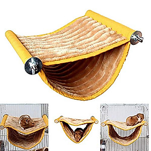 Wontee Hamster Plush Hammock Bird Hanging Bed Nest for Rat Squirrel Chinchilla Gerbil Guinea Pig Small Parrot Budgie Parakeet Lovebird Canary (S, Yellow)