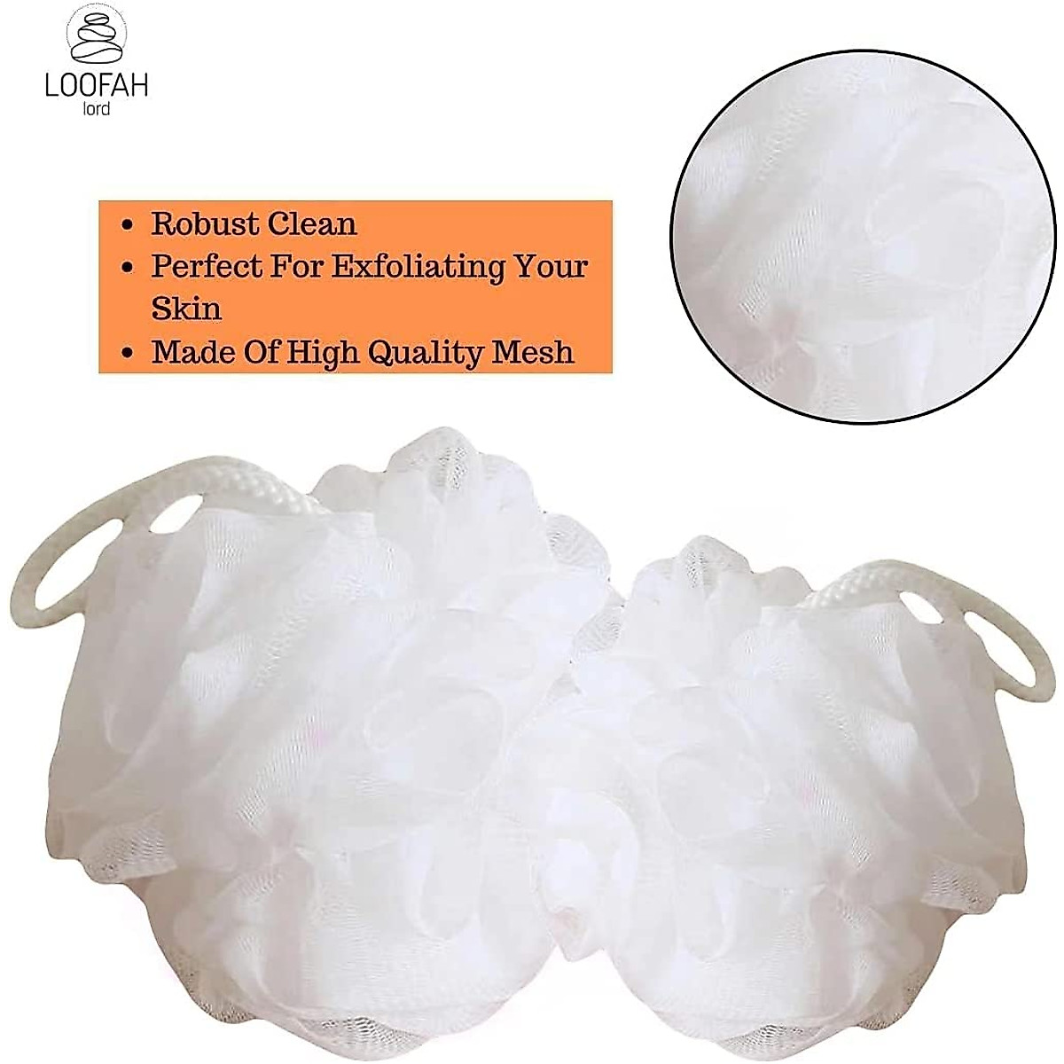 Loofah Lord 48 White Bath or Shower Sponge Loofahs Pouf Mesh Wholesale Bulk Lot