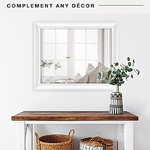 MCS Large Wall Mirror, Modern Rectangle Mirror Home Decor for Living Room, Bedroom, or Bathroom, 26.5 by 32.5 Inch, White