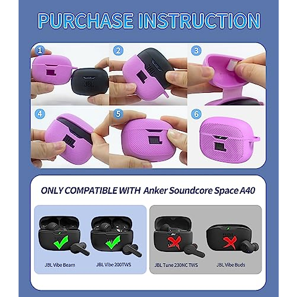 Alquar for JBL Vibe 200TWS Case Cover, Silicone Protective Portable Scratch Shock Cover Compatible with JBL Vibe Beam/JBL Vibe 200TWS True Wireless Headphones Charging Case with Carabiner(Black)