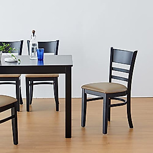 Livinia Cabin Dining Chair Set of 2, Solid Malaysian Oak PU Leather Upholstered Cushion Seat Wooden Ladder Back Side Chairs (Black) Assembly Required