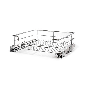 NewAge Products Home Cabinet 24 in. Pull-Out Basket, Kitchen Cabinet Pull Out Organizers, Heavy Duty Steel Under Cabinet Storage Sliding Drawer, Chrome Finish, 80612