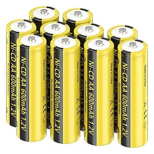 AA Rechargeable Battery10 Pack, NICD AA 600mAh 1.2V Solar Batteries Nickel Cadmium Battery for Garden Landscaping Solar Lights (Button Top)