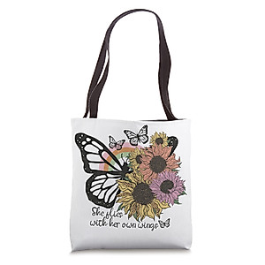 She Flies With Her Own Wings, Hippie Sunflower Design Tote Bag