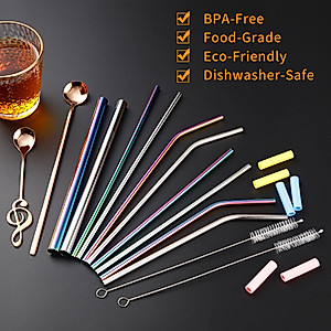 Hypermotion Reusable Straws Set, 10 Pack Different Size Stainless Steel Metal Drinking Straws with 6 Silicone Tips, 2 Smoothie Spoons, 2 Cleaning Brushes and Case, for 20~30 oz Tumbler