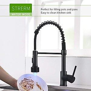 GIMILI Black Kitchen Faucet with Sprayer Modern Single Handle Pull Down Sprayer Matte Black Kitchen Faucet Pull Down with LED Light