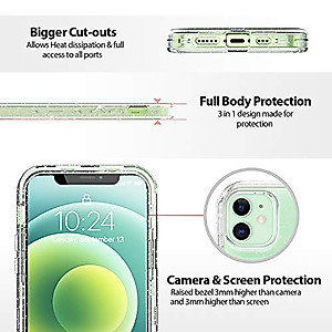 Coolwee Crystal Glitter Full Protective Case Compatible with iPhone 12, Compatible with iPhone 12 Pro Heavy Duty Hybrid 3 in 1 Rugged Shockproof Women Girls Transparent Shiny Clear Bling Sparkle