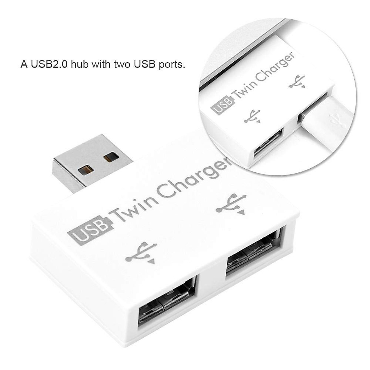 Bewinner USB2.0 Hub, Aluminum Alloy + PC Small/Portable/Rugged//Transparent Connection Adapter Converter Separator with Two USB Ports-Connected