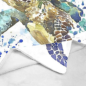 CUXWEOT Custom Blanket with Name Text,Personalized Sea Turtle Watercolor SplashSuper Soft Fleece Throw Blanket for Couch Sofa Bed (50 X 60 inches)