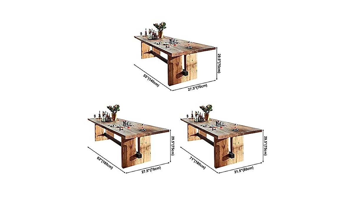 LAKIQ Farmhouse Solid Wood Dining Table - Modern Rectangle Design