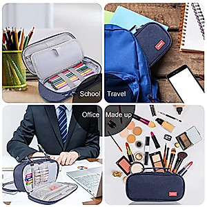 Large Capacity Pencil Case, 3 Compartment Pencil Bag Stationery Pouch, Handheld Cosmetic Bag, Storage Pouch for School Office Trip Teens Adults Girl Boy Men Women Gift