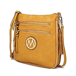 MKF Crossbody Bags for Women, PU Leather Crossover Handbag, Tassels, Small Shoulder Side Messenger Purse Mustard