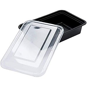 SAFEPRO 38 oz. Black Rectangular Microwavable Container with Clear Lid (Case of 100)