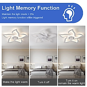 ZHMDJDSH 26" Geometric Ceiling Fan with Light Remote Control, 6 Speeds 3 Colors, White Low Profile Flush Mount Ceiling Light for Kitchen Bedroom Living Room