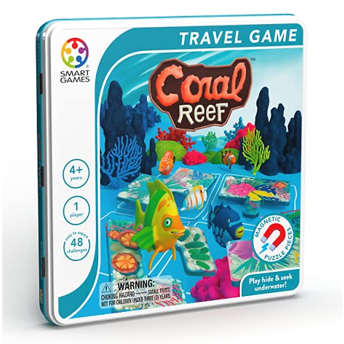 SmartGames Coral Reef Tin Box Magnetic Travel Game with 48 Challenges for Ages 4+