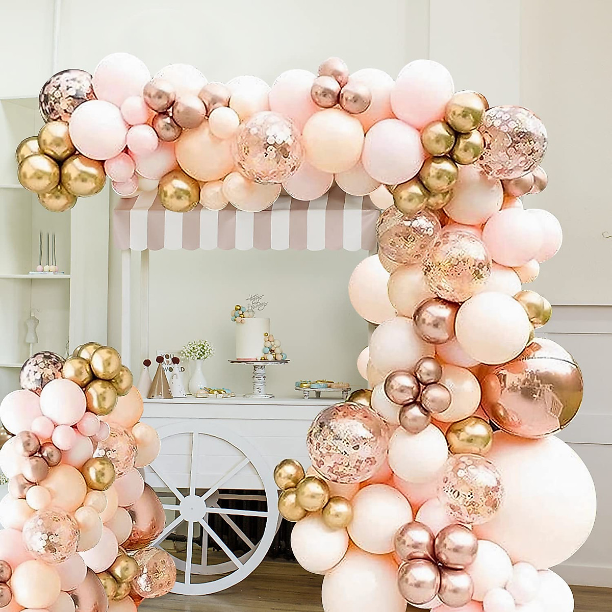 Rose Gold Balloons Garland Arch Kit, Rose Gold Confetti Gold Metallic Balloons, Macaron Orange Birthday Party Balloons for Baby Shower, Bridal Shower, Wedding, Birthday, Anniversary